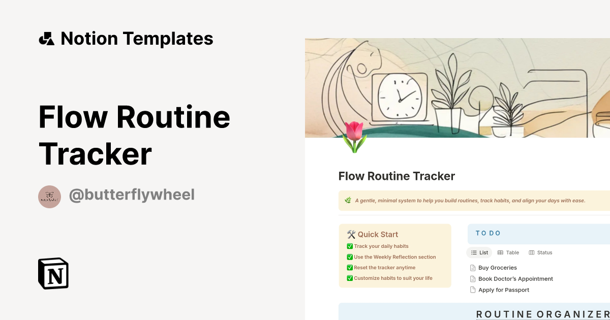 Flow Routine Tracker Template by Butterfly Wheel | Notion Marketplace