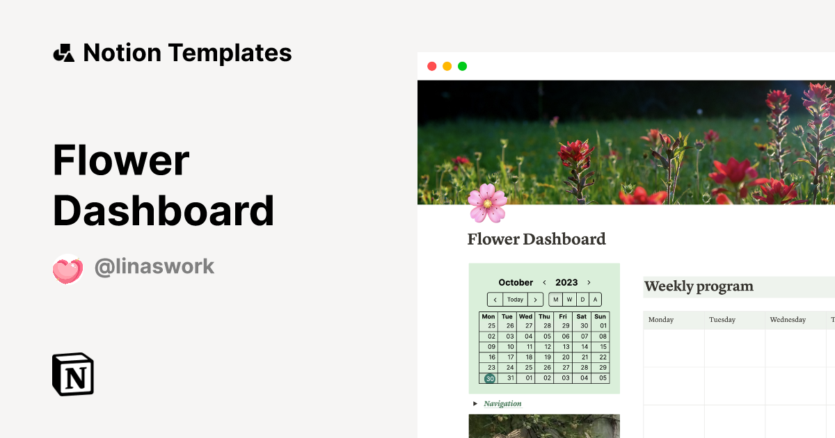 Flower Dashboard Template | Notion Marketplace