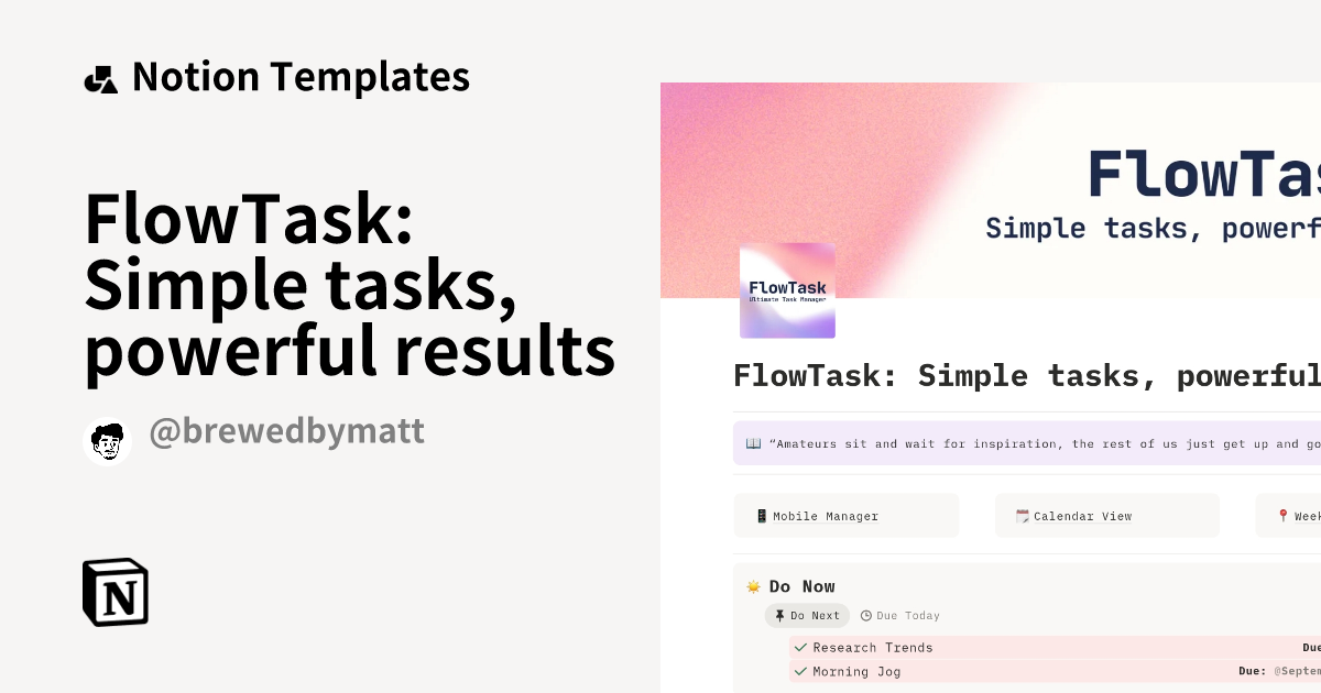 FlowTask: Simple tasks, powerful results Template | Notion Marketplace
