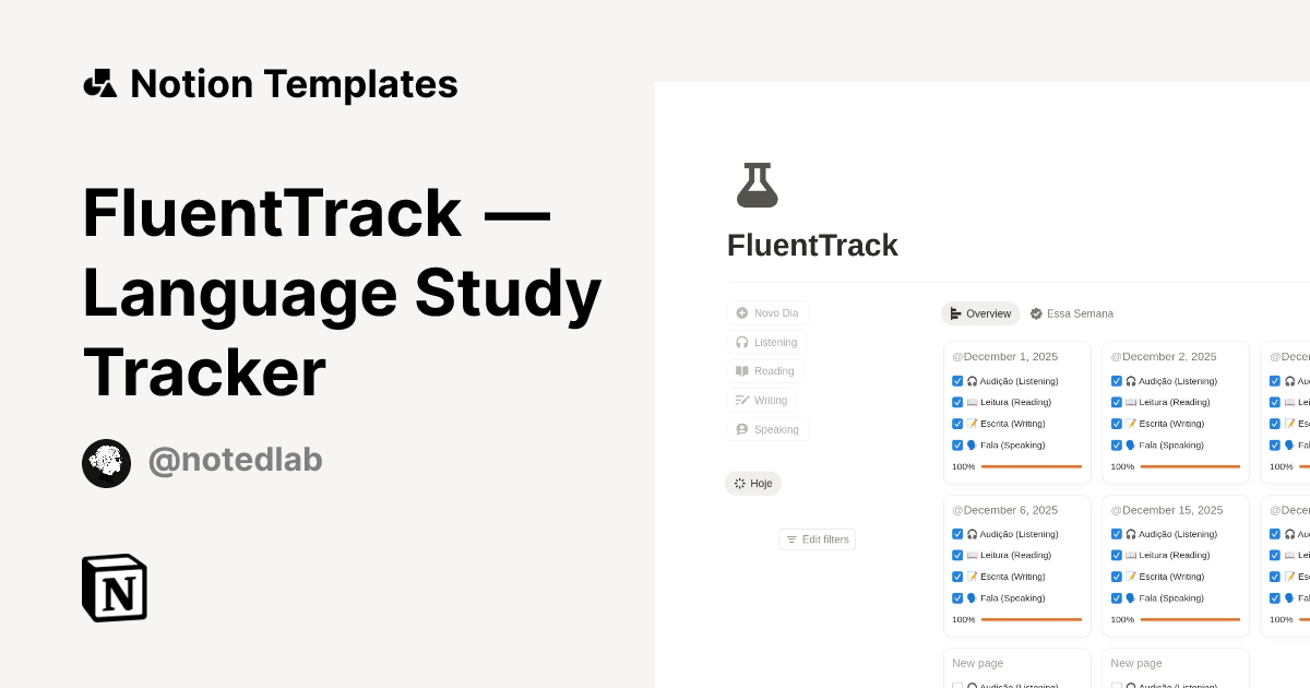 FluentTrack — Language Study Tracker Template | Notion Marketplace