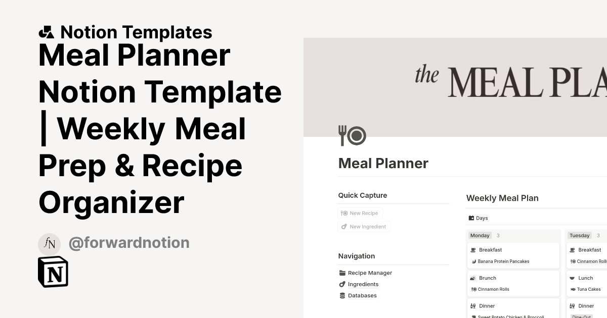 Meal Planner Notion Template | Weekly Meal Prep & Recipe Organizer ...