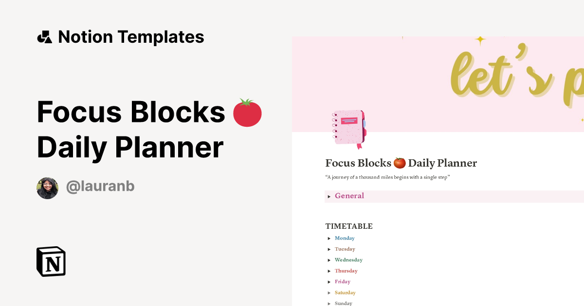 Focus Blocks 🍅 Daily Planner Template by Laura Niño Buitrago | Notion ...