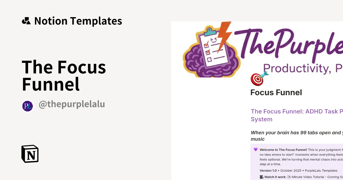 The Focus Funnel Template by PurpleLalu | Notion Marketplace