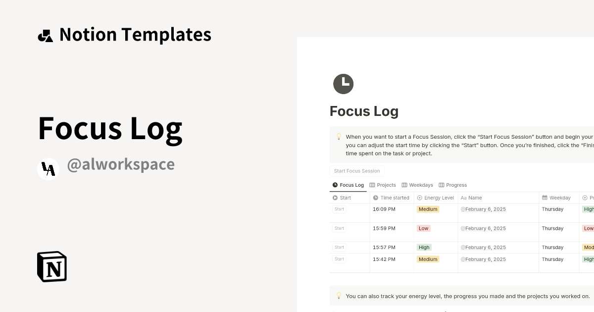 Focus Log Template | Notion Marketplace