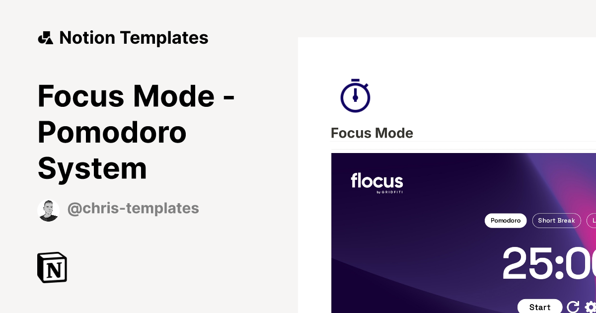 Focus Mode - Pomodoro System Template | Notion Marketplace