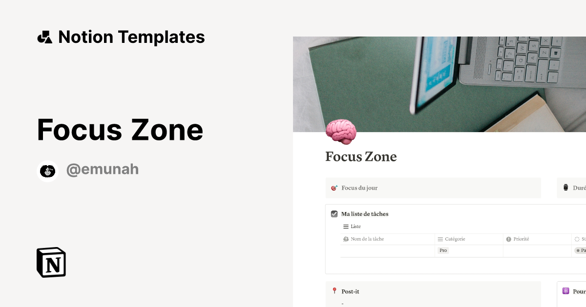Focus Zone Template by Emunah | Notion Marketplace