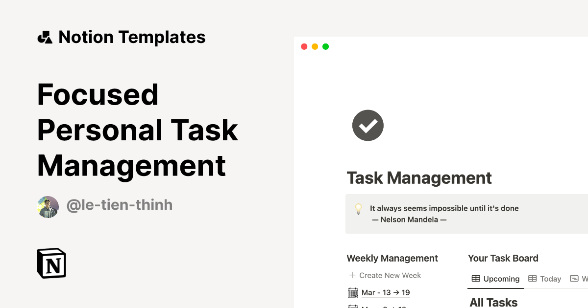 Focused Personal Task Management Template by Le Tien Thinh | Notion ...
