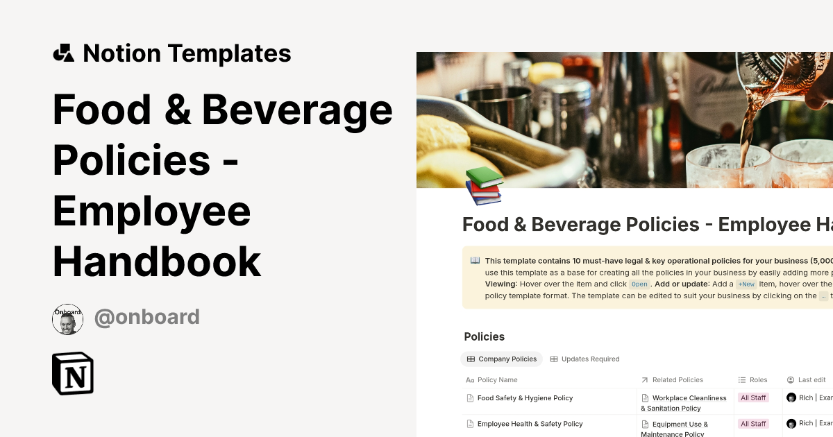 Food & Beverage Policies - Employee Handbook Template | Notion Marketplace