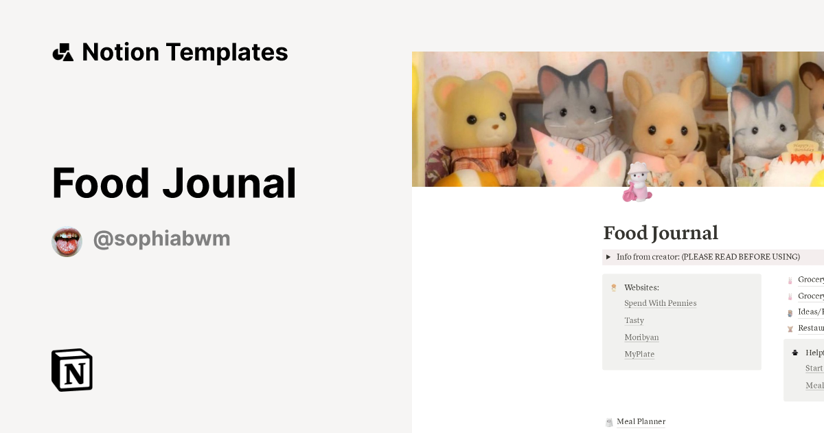 Food Jounal Template by Sophia Bows | Notion Marketplace