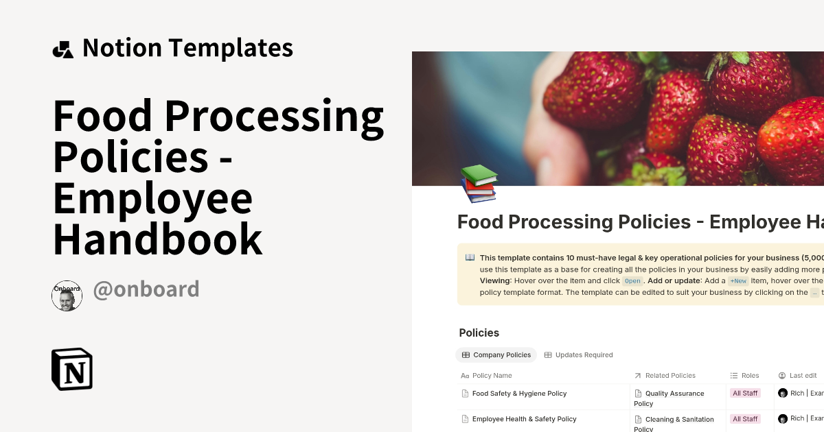 Food Processing Policies - Employee Handbook Template by Onboarding ...