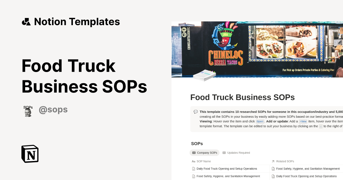 Food Truck Business SOPs Template | Notion Marketplace