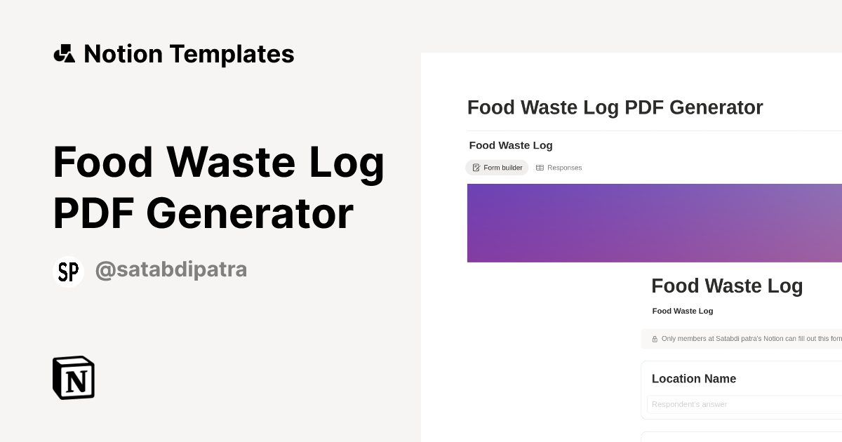 Food Waste Log PDF Generator Template by Satabdi Patra | Notion Marketplace