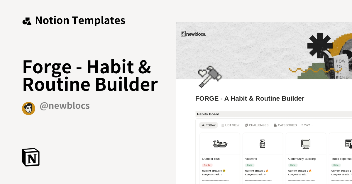 Forge - Habit & Routine Builder Template by Newblocs by Ian | Notion ...