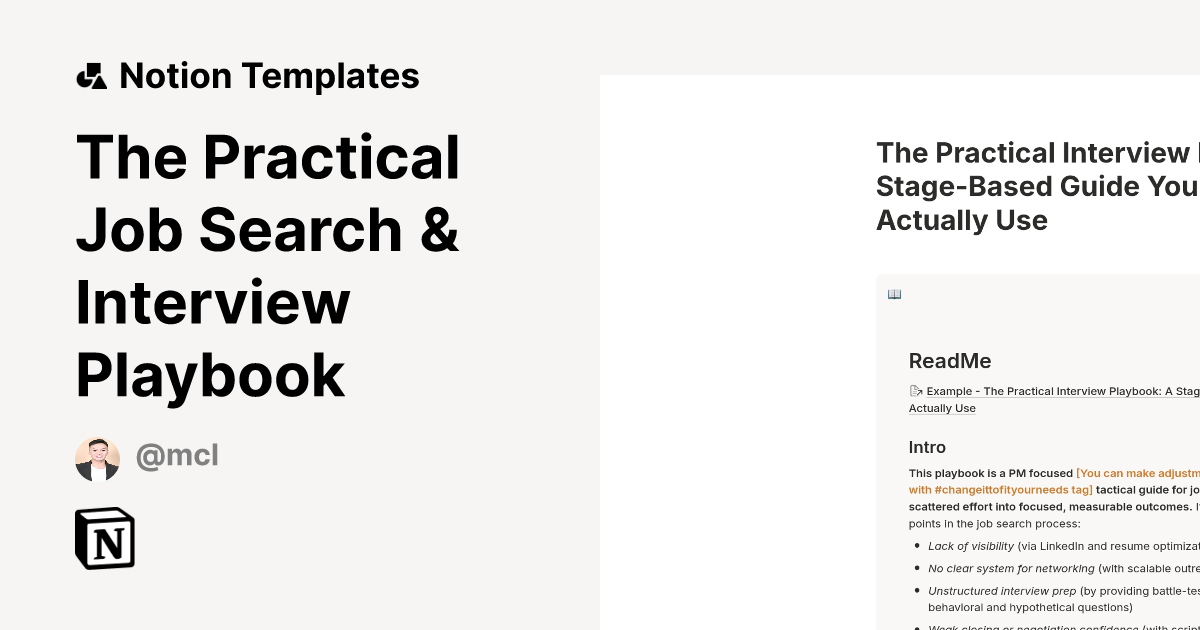 The Practical Job Search & Interview Playbook Template by mcl | Notion ...