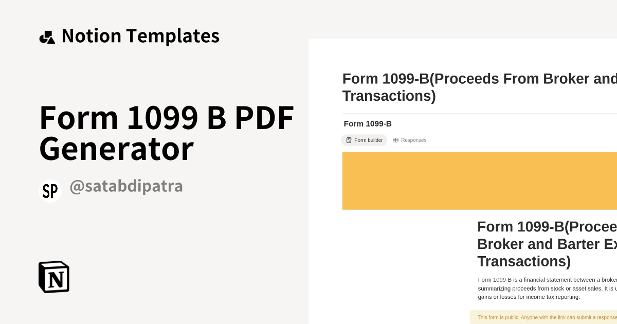 Form 1099 B PDF Generator Template | Notion Marketplace