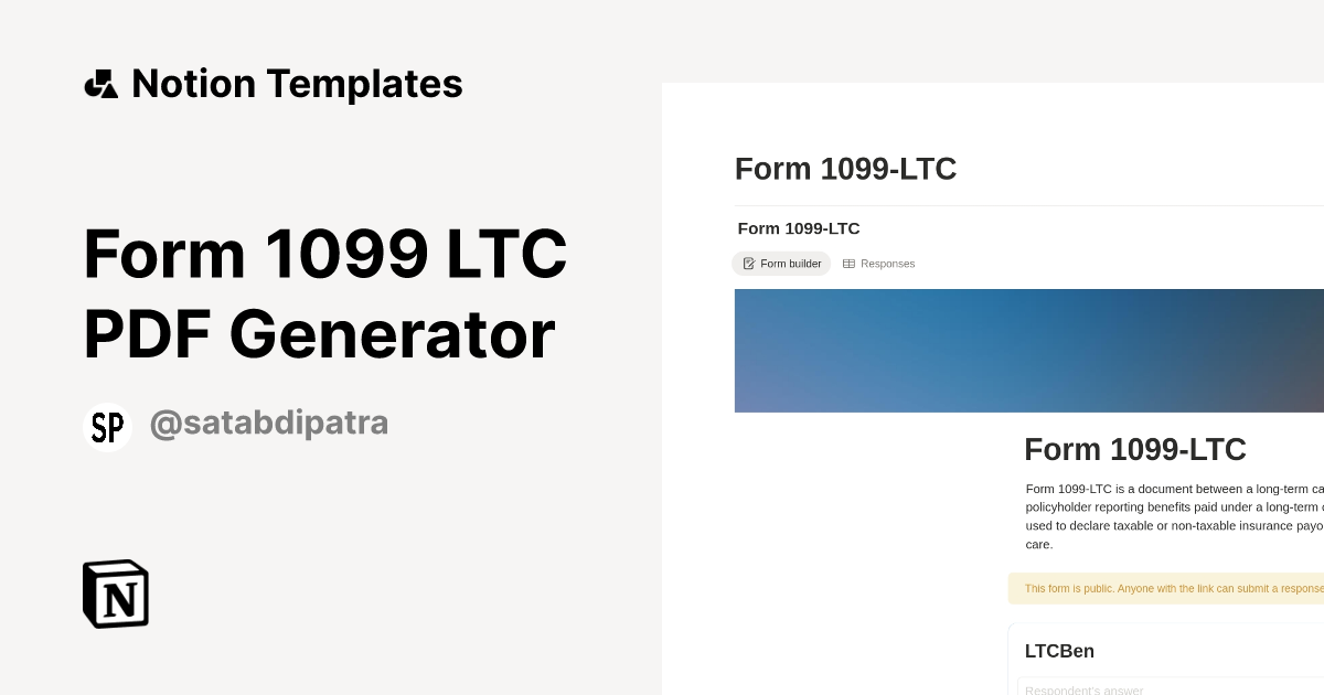 Form 1099 LTC PDF Generator Template by Satabdi Patra | Notion Marketplace