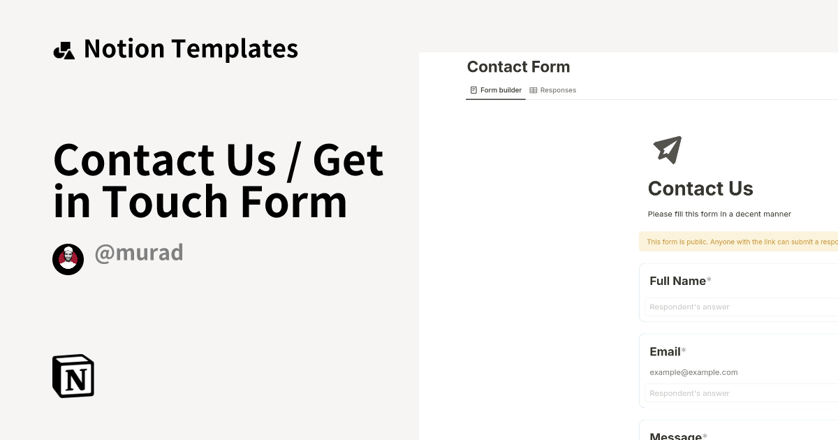 Contact Us / Get in Touch Form Template | Notion Marketplace