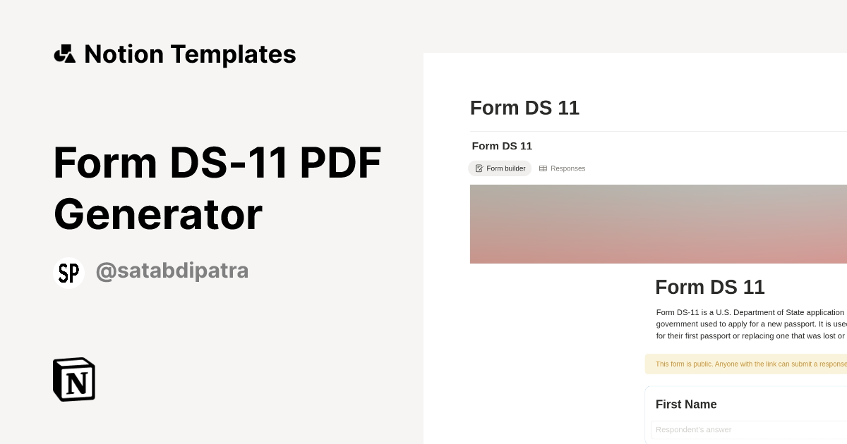 Form DS-11 PDF Generator Template | Notion Marketplace