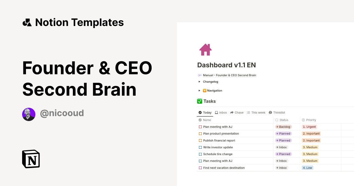 Founder & CEO Second Brain Template | Notion Marketplace