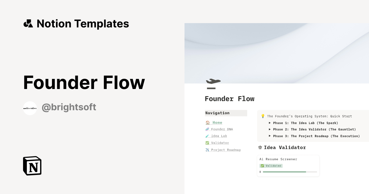 Founder Flow Template by Brightsoft | Notion Marketplace