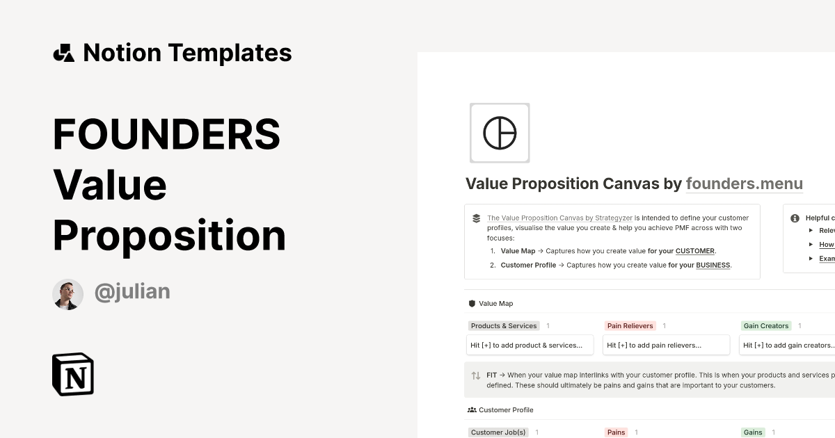 FOUNDERS Value Proposition Template | Notion Marketplace