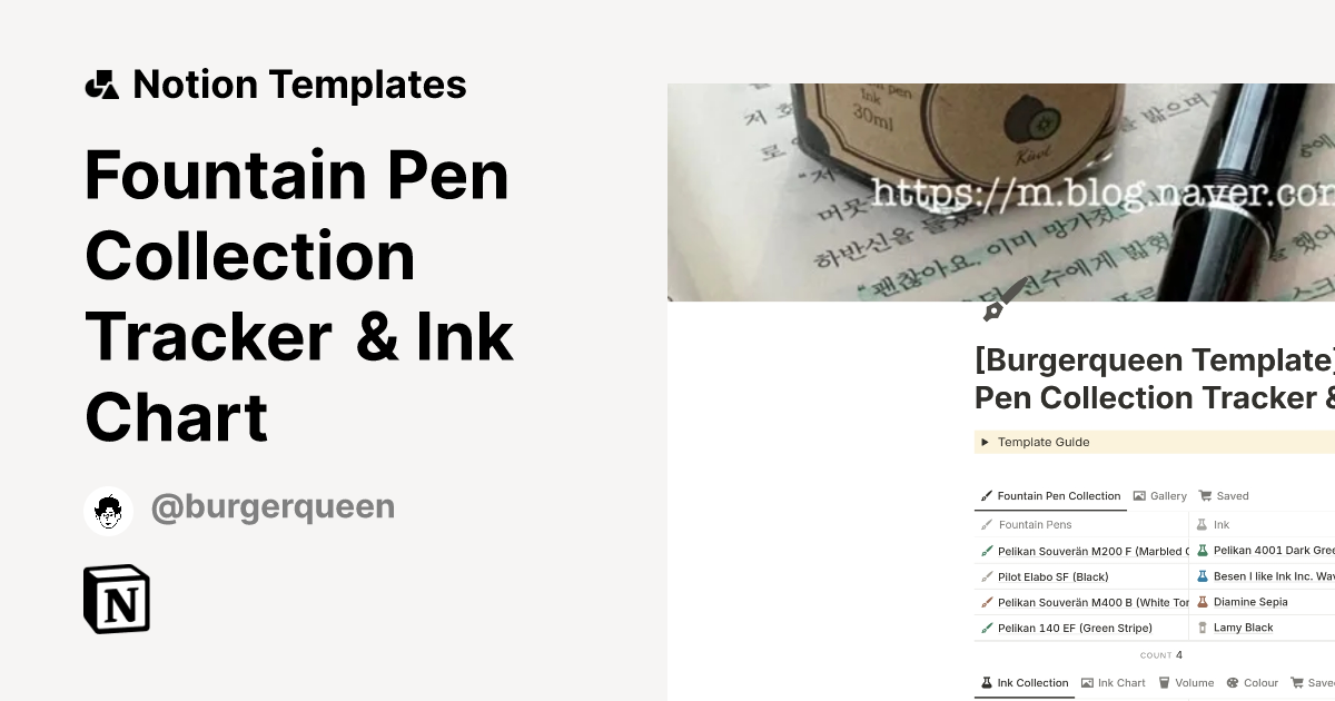 Fountain Pen Collection Tracker & Ink Chart Template by Burgerqueen ...