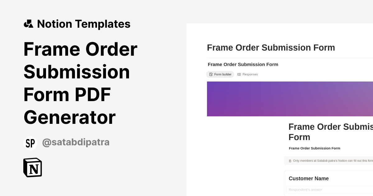 Frame Order Submission Form PDF Generator Template by Satabdi Patra ...
