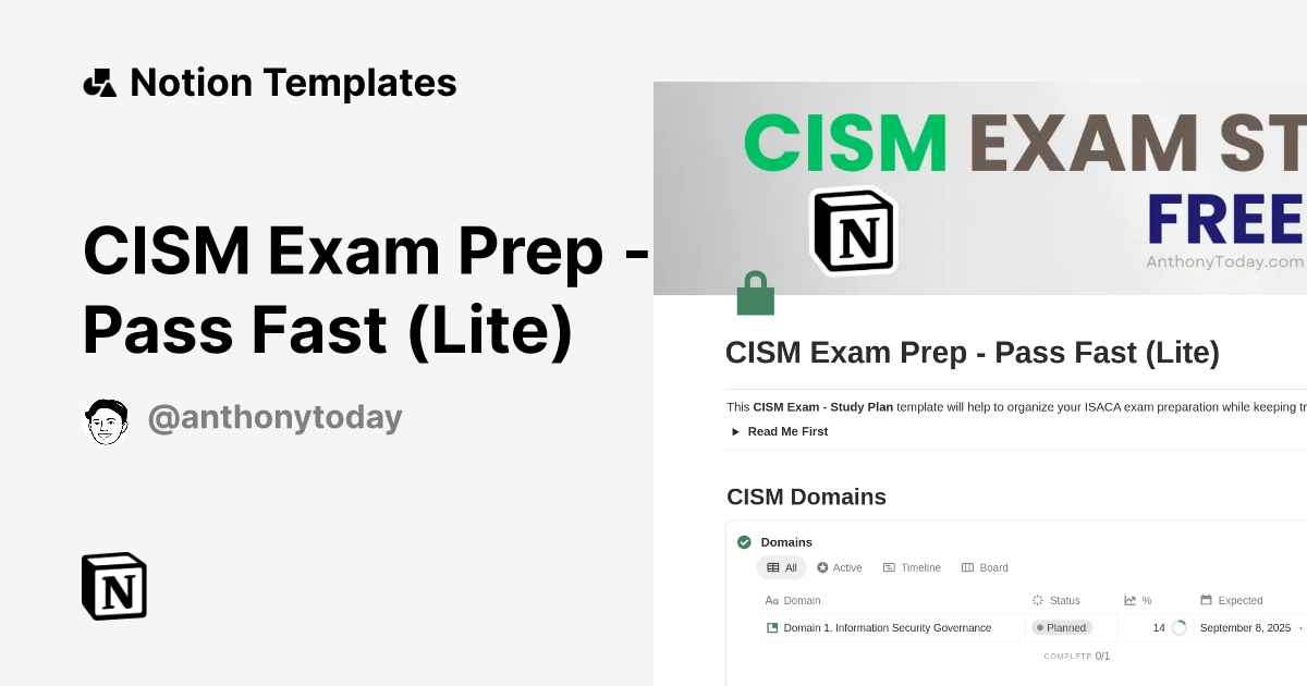 CISM Exam Study Plan - Lite Template by AnthonyToday | Notion Marketplace