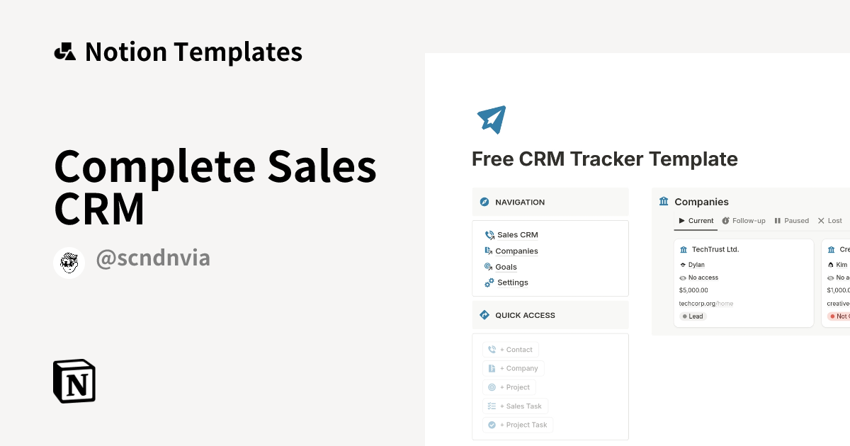 Complete Sales CRM Template | Notion Marketplace