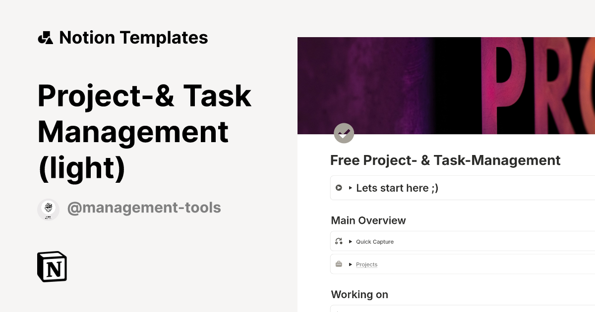 Project-& Task Management (light) Template | Notion Marketplace