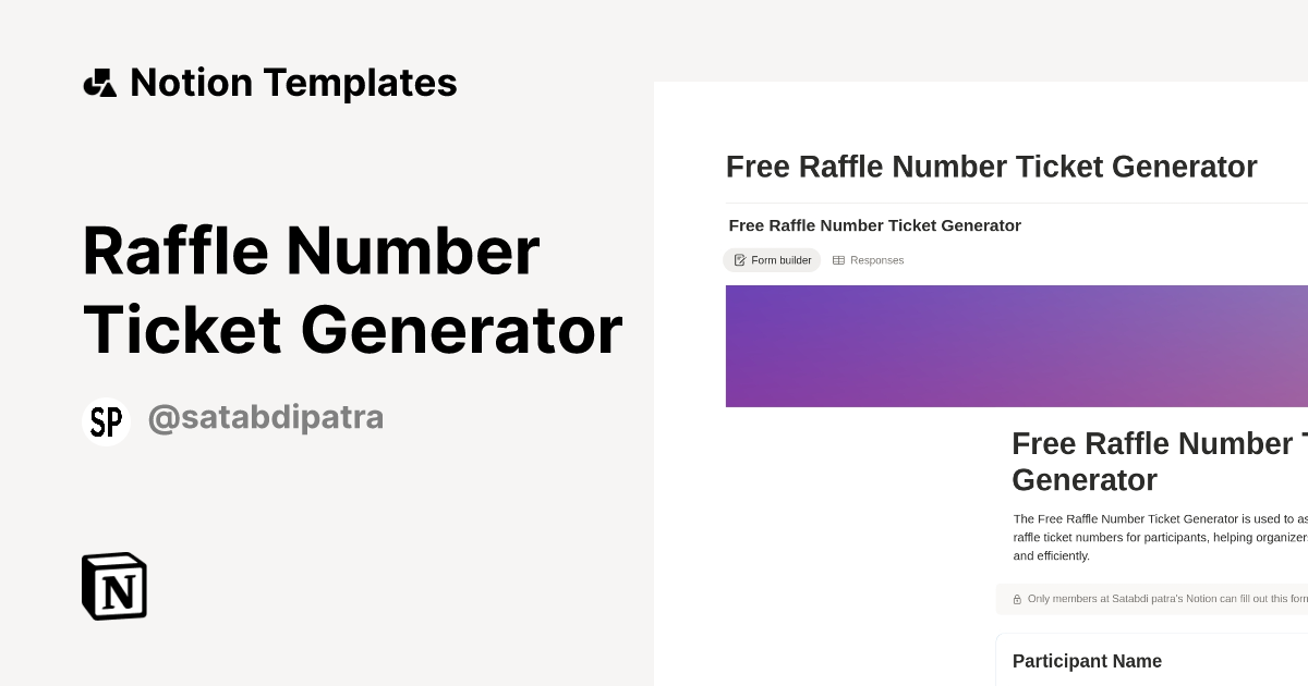 Raffle Number Ticket Generator Template | Notion Marketplace