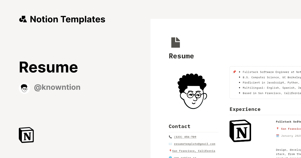 Resume Template by Knowntion | Notion Marketplace