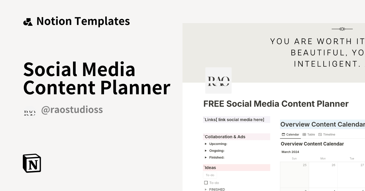 Social Media Content Planner Template by RAOS | Notion Marketplace