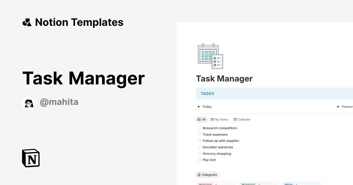 Task Manager Template by Mahita | Notion Marketplace