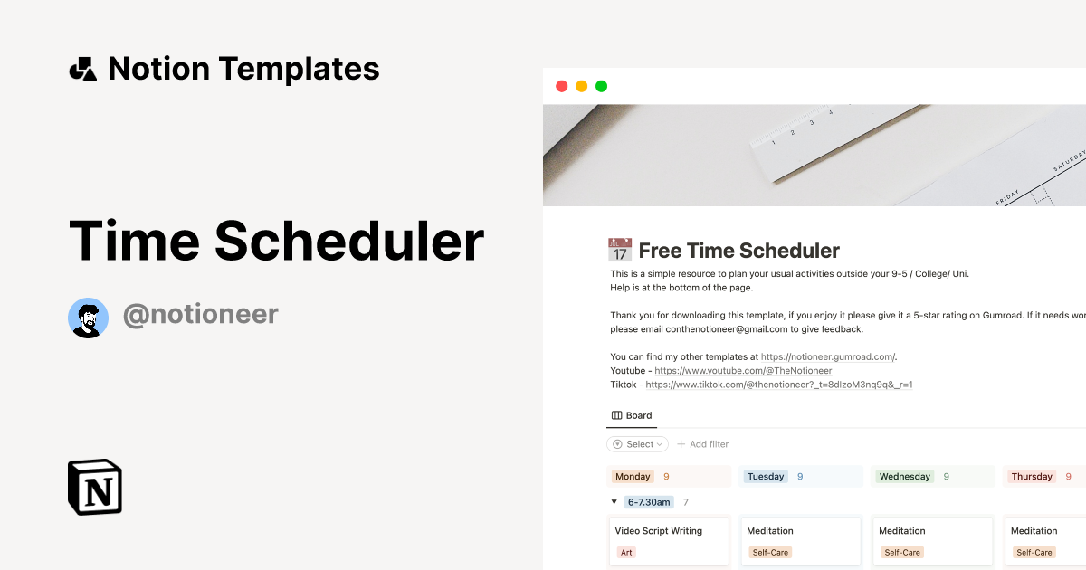Time Scheduler Template by Con The Notioneer | Notion Marketplace
