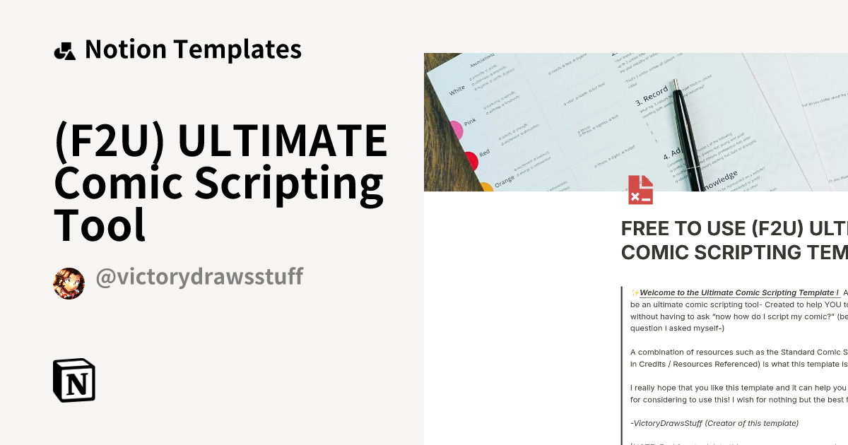 (F2U) ULTIMATE Comic Scripting Tool Template | Notion Marketplace
