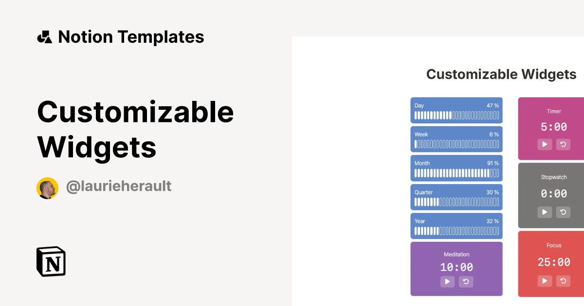 Customizable Widgets Template by Laurie Hérault | Notion Marketplace