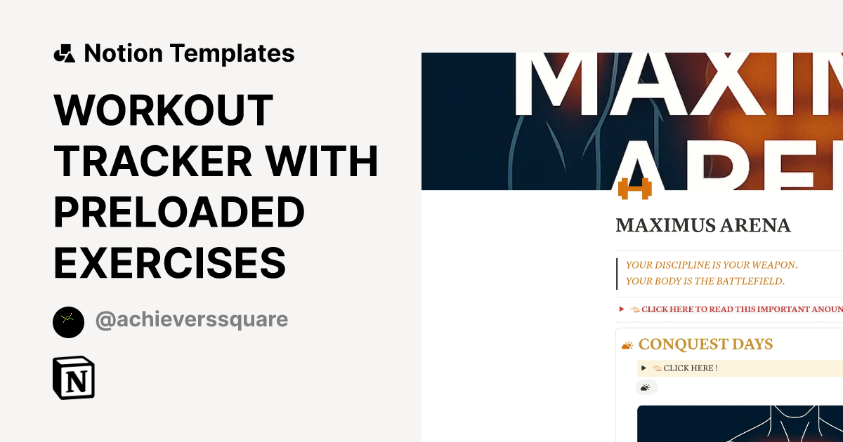 WORKOUT TRACKER WITH PRELOADED EXERCISES Template | Notion Marketplace
