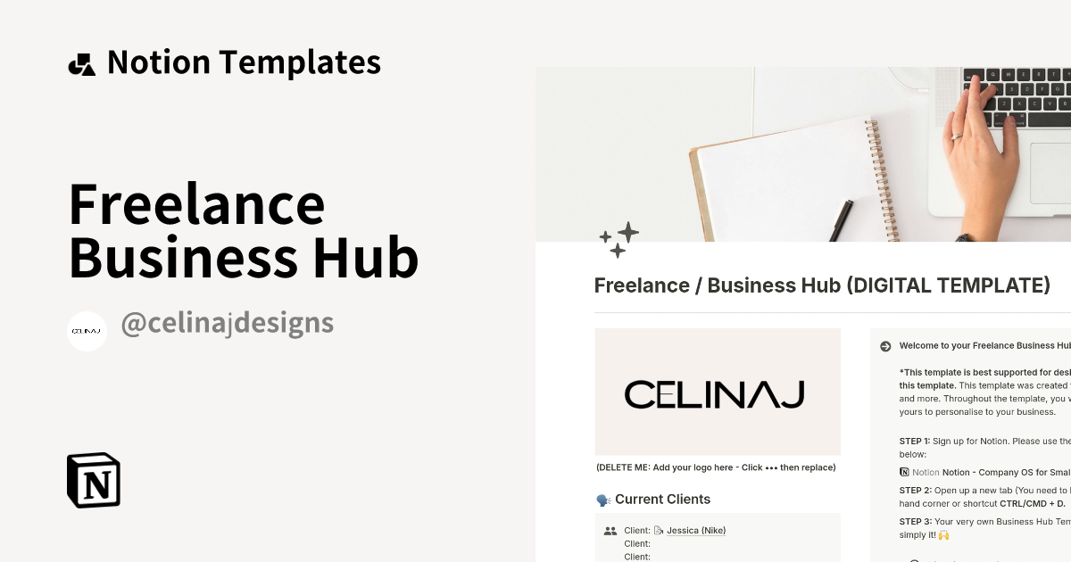 Freelance Business Hub Template by CelinaJDesigns | Notion Marketplace