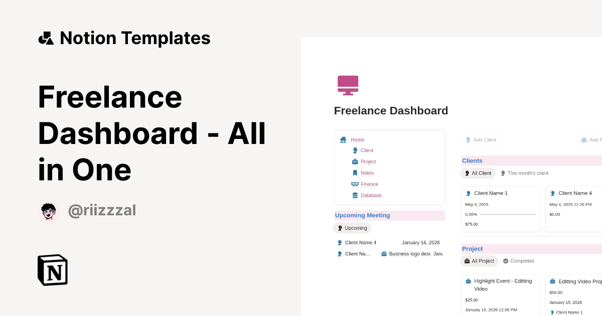 Freelance Dashboard - All in One Template | Notion Marketplace
