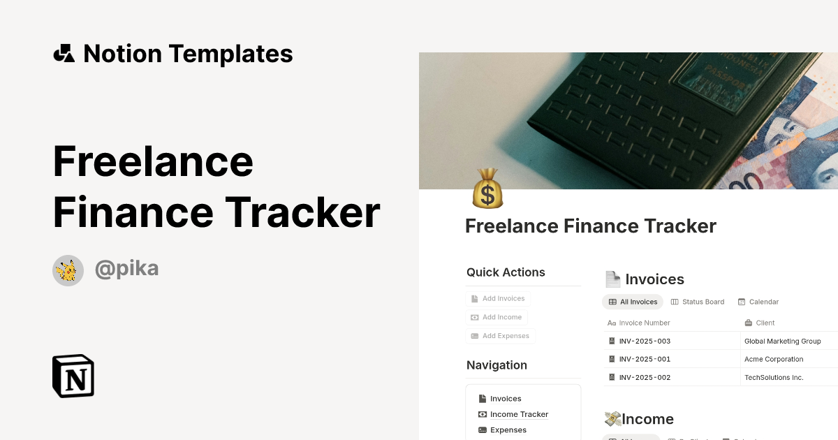 Freelance Finance Tracker Template by Pika | Notion Marketplace
