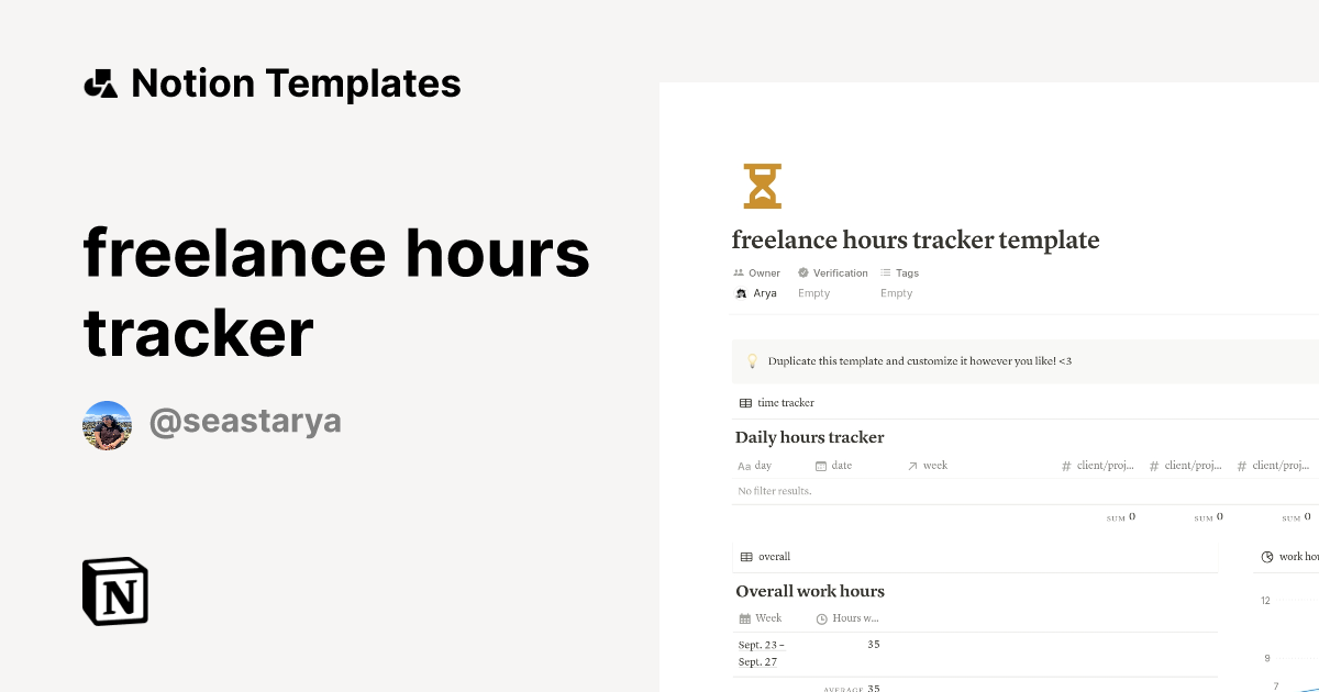 freelance hours tracker Template by arya natarajan | Notion Marketplace