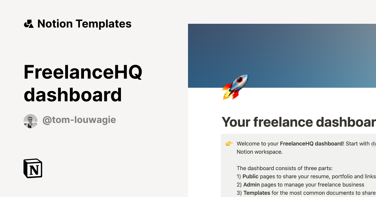 FreelanceHQ dashboard Template by Tom Louwagie | Notion Marketplace