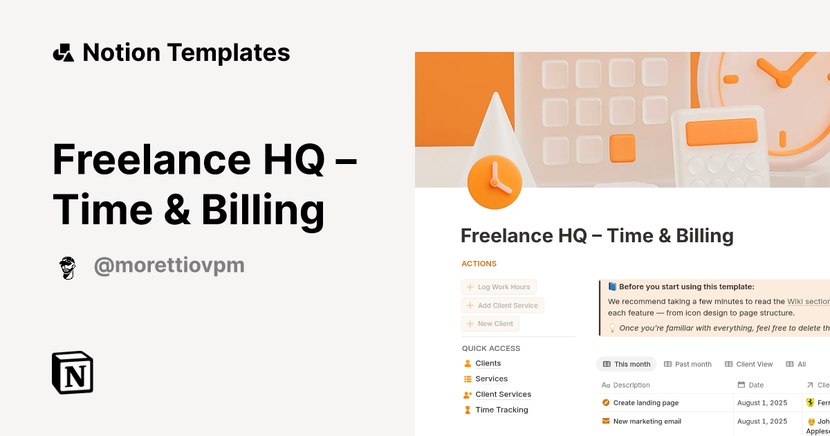 Freelance HQ – Time & Billing Template | Notion Marketplace