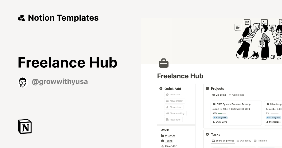 Freelance Hub Template by Grow with Yusa | Notion Marketplace