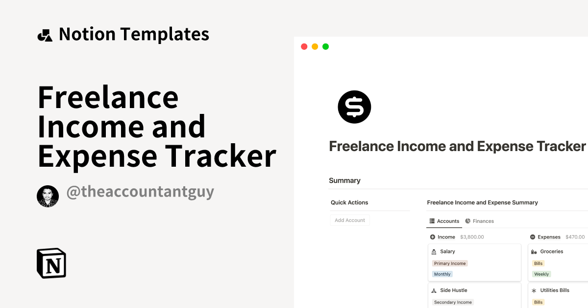 Freelance Income and Expense Tracker Template by theaccountantguy ...