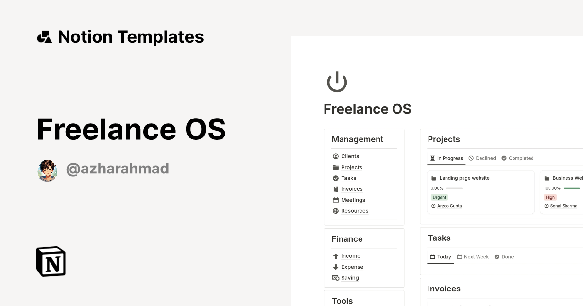 Freelance OS Template by Azhar Ahmad | Notion Marketplace