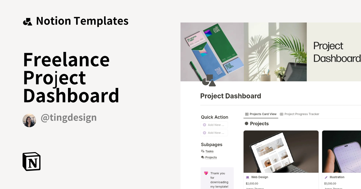 Freelance Project Dashboard Template by TingDesign | Notion Marketplace