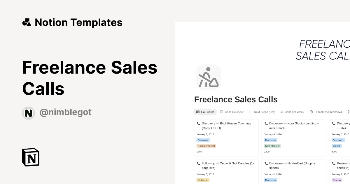 Freelance Sales Calls Template by NimbleGot | Notion Marketplace