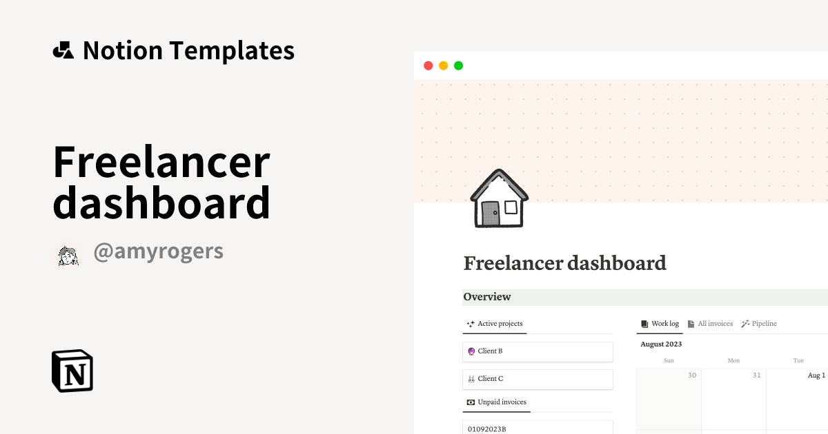 Freelancer dashboard Template by Amy Rogers | Notion Marketplace